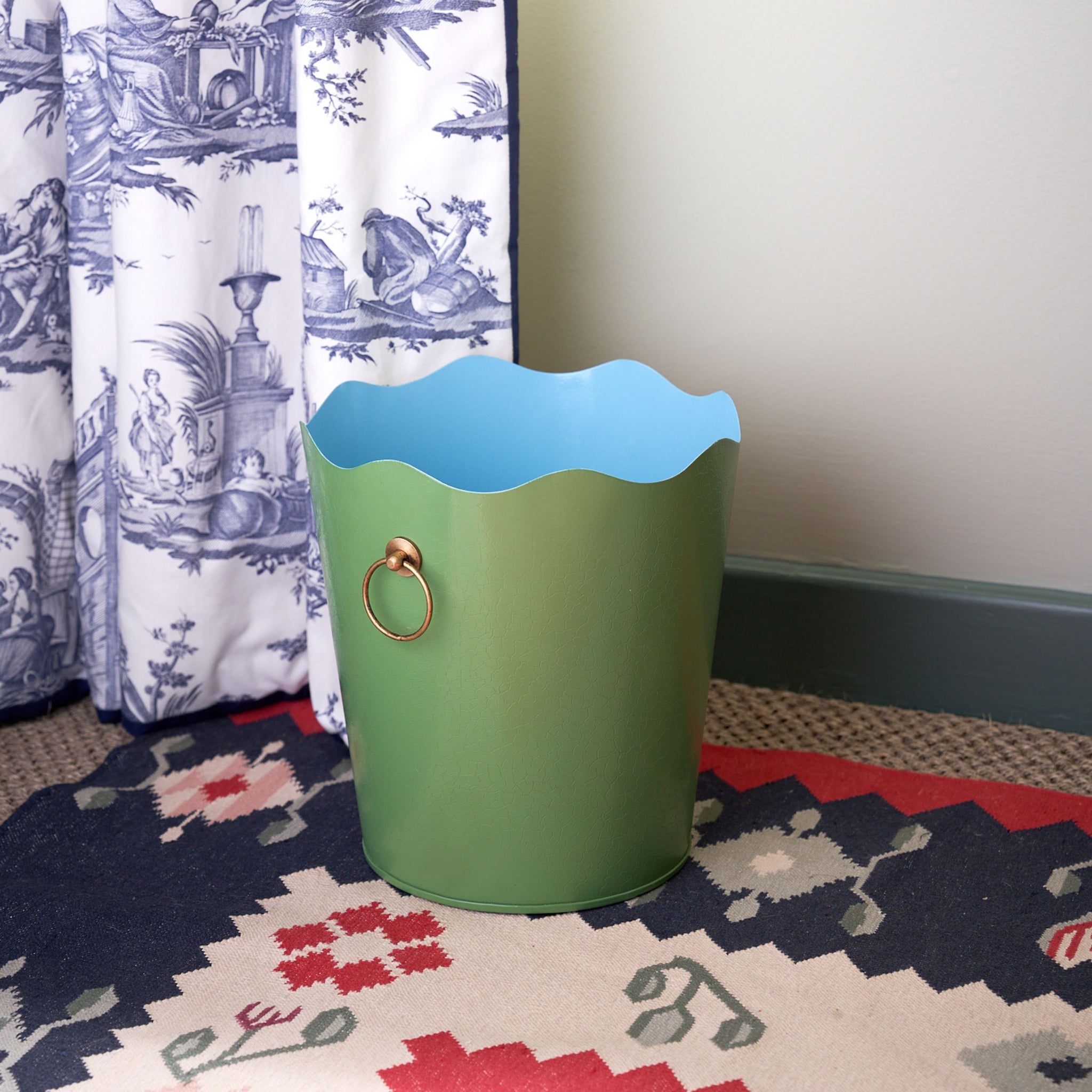 Toleware Wastepaper Bin - Light Green & Sky Blue
